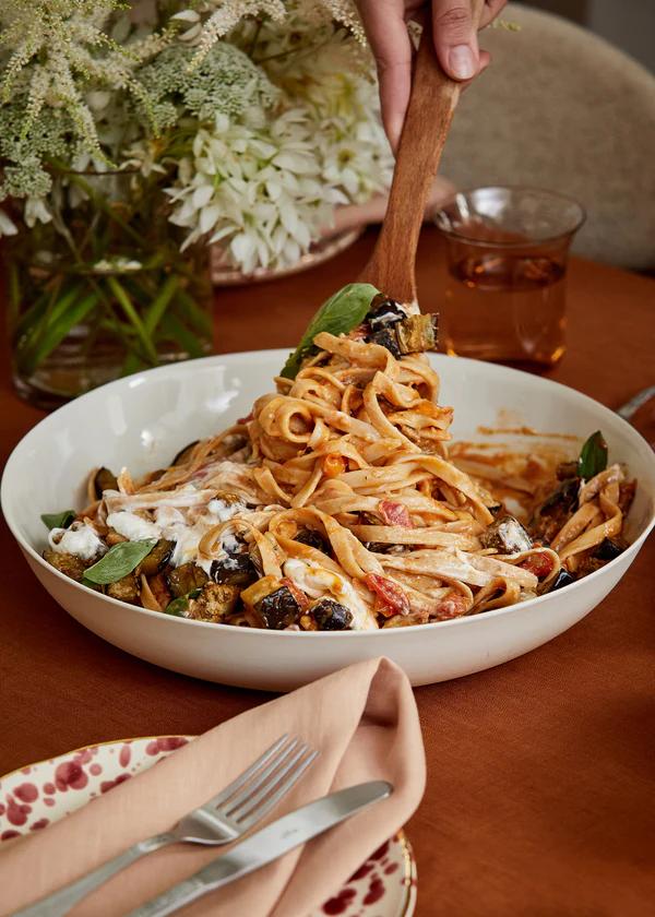 Fettuccine With Cherry Tomatoes, Roasted Eggplant and Burrata Recipe ...